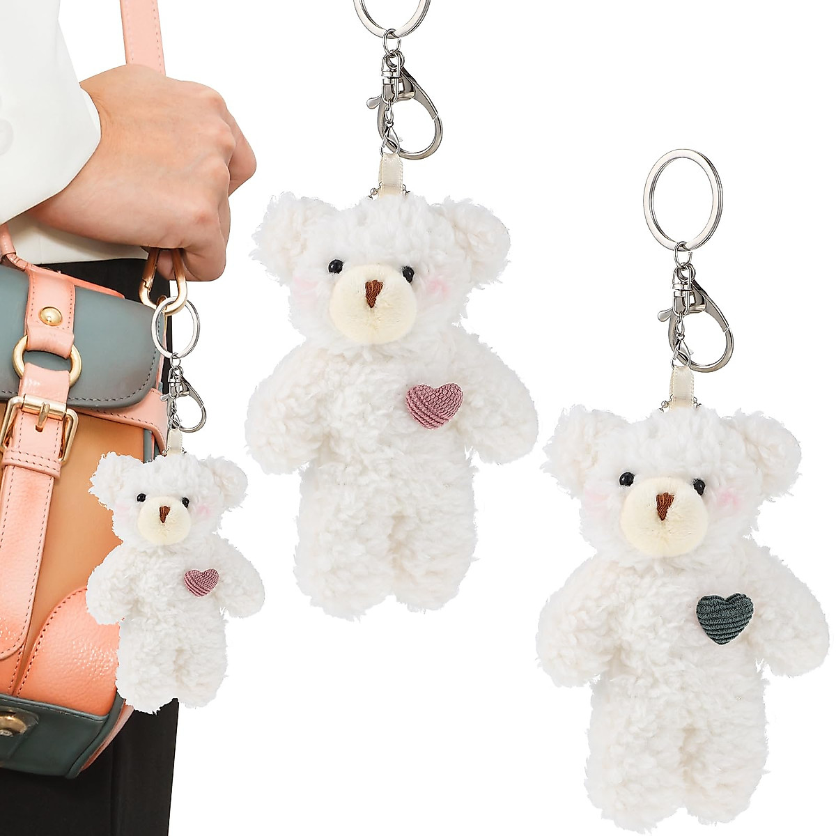 2pcs Plush Bear Keychain Teddy Bear Keychain Aniaml Key Ring Hanging Ornament Plush Stuffed Animal Car Key Holder for Girls Women
