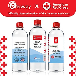 Resway American Red Cross Distilled Water | Travel Bottles for Resmed, Respironics Machines, Personal Humidifier | Medical Supplies for Vacation | Travel-Friendly, Clean | 16.9oz H2O (12 Pack)