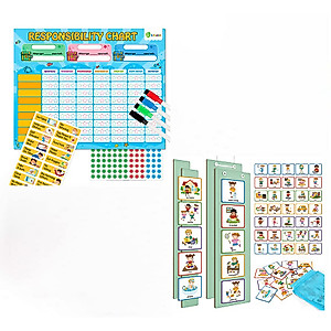 D-FantiX Magnetic Responsibility Chart and Visual Schedule Cards for Kids, Chore Chart for Multiple Kids, My Star Reward Chart Daily Routine Good Behavior Charts Dry Erasable for Toddlers at Home