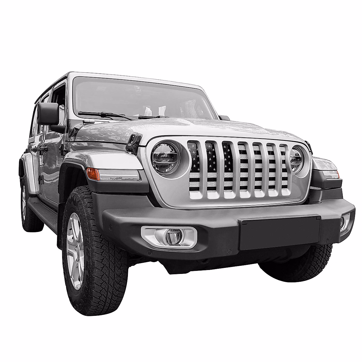 V8 GOD for Jeep Grill Insert Mesh Grille Deflector US Flag for Jeep Wrangler JL & Jeep Gladiator JT 2018-2025 - Black and White