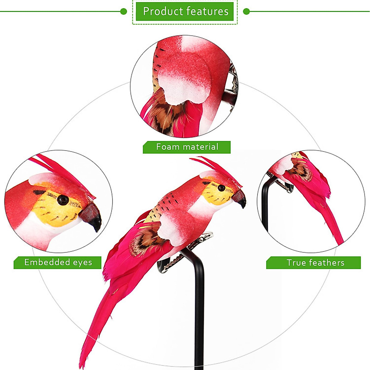 LWINGFLYER 12pcs Artificial Foam Feather Birds Artificial Parrot Ornaments 4.7inch with Clip for Craft Wedding Decoration Home Garden Party Accessories Christmas Tree Decor