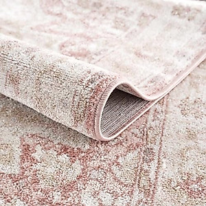 BoutiqueRugs Blush & Light Pink Collection Kandos Bohemian Oriental Medallion Area Rug - Traditional Floral Carpet for Living Room, Bedroom - Blush, Dusty Pink, Cream - 5'3" x 7' (5x7 Area Rug)