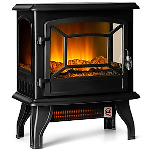 ORALNER Electric Fireplace Heater 20-Inch, Freestanding Fireplace Stove with Realistic 3D Flame Effect, Overheat Protection, Portable Fireplace for Living Room，Bedroom, 1400W, Black