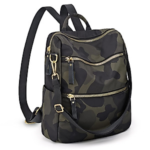 UTO Camo Waterproof Backpack for Women Durable Nylon Multipurpose Roomy Multi pockets Travel Business Shoulder Bag Zoya Camo Green