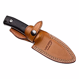LionSTEEL M4 Fixed Blade Camping and Outdoor Knife, M390 Steel Hollow Grind Drop Point Blade, Black G10 Handle, Includes Double Stitched Leather Sheath