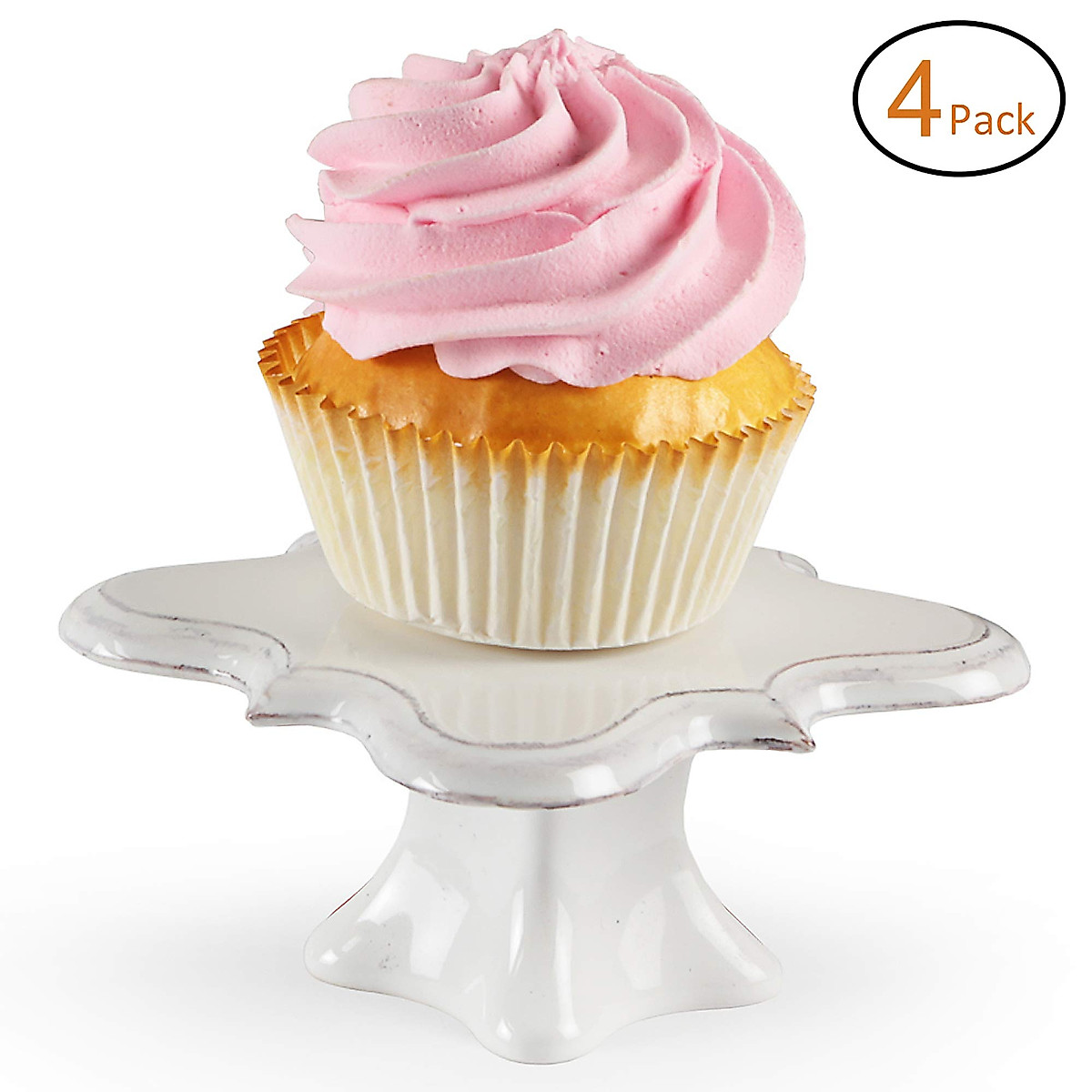 American Atelier Bianca Square Set of 4 Cupcake Pedestal Plates Decorative Set for Dinner Parties, Weddings, Catering & More, White