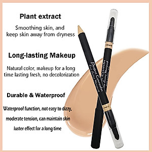 AKARY Face Full Range of Coverage Concealer Pencil for Face, 2 in 1 Dual-Sided Eyebrow Face Concealer Crayon Highlighter Stick, Professional Waterproof Foundation Concealer for Eye Dark Circles, Blackheads, Concealer Pencil with Brush for Men and Women (#