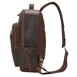 Polare Full Grain Leather Sling Chest Bag For Men Crossbody Travel Hiking School College Daypack