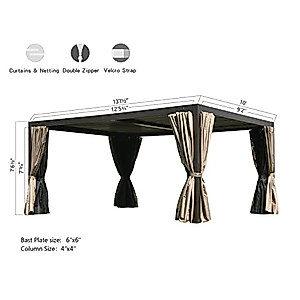 Domi Outdoor Louvered Pergola 10'x13' with Adjustable Aluminum Roof,Grill Gazebo for Patios,Aluminum Frame with Curtains and Mesh for Garden,Patio,Backyard (Dark Brown)