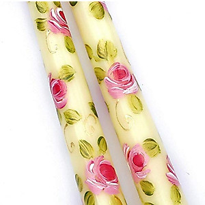 Decorated 8 Inch Tall Hand Painted Pink Rose Ivory or White Short Taper Candles Set Small Housewarming Gift for Women