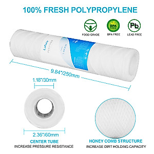 Lafiucy 1 Micron 10" x 2.5" String Wound Sediment Water Filter Cartridge,5 Pack,Whole House Sediment Filtration, Universal Replacement for Most 10 inch RO Unit
