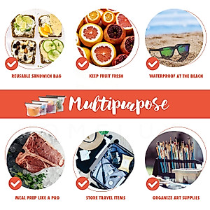 Homelux Theory Reusable Freezer Bags | LEAKPROOF, AIRTIGHT | 100% Food Grade Silicone Food Storage Bags| Reusable Sandwich Bags | travel picnic lunch Reusable Snack Bags (2 Large + 2 Medium + 2 Small)