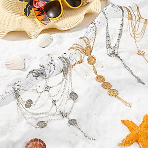 Tondiamo 4 Pairs Barefoot Sandals Foot Jewelry Beach Summer Tassels Anklet Chain Bracelet Wedding Multi Chain Boho Coin Anklet Bracelet for Women Accessories