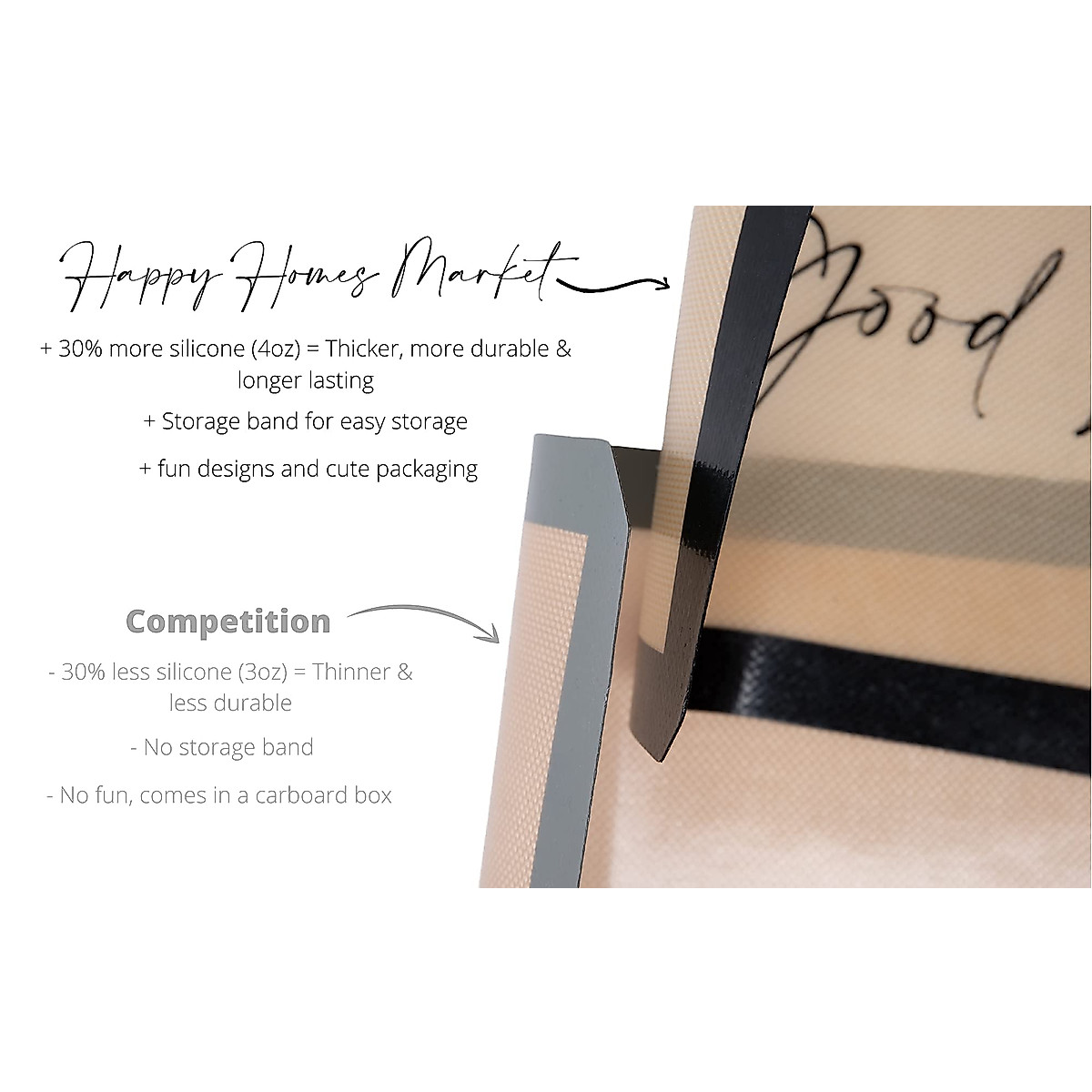 Happy Homes Market, Silicone Baking Mat, Non-Stick, Professional Grade Quality Baking Mat, Food Safe, BPA Free, Reusable, Eco-Friendly, Luxury Baking Sheet Liner- Set of 3 Standard Half Sheet Sizes