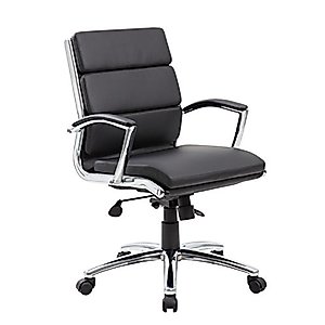 Boss Office Products Executive Mid Back CaressoftPlus Chair with Metal Chrome Finish in Black