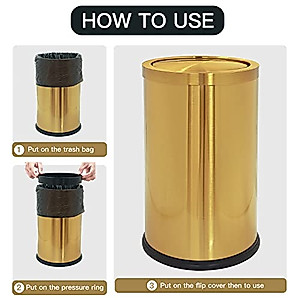 Huaqinglian Stainless Steel Gold Trash can with Flipping Lid 2.4gallon Fingerprint-Proof Garbage cans Wastebasket Bin for Kitchen bothroom Living Room (Silver)