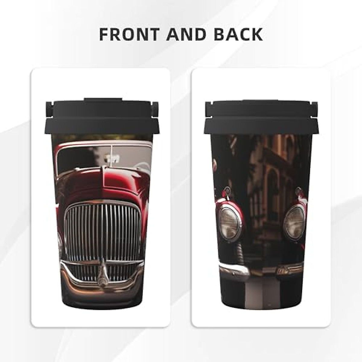 GTKSYNVE Reusable Coffee Mug with Lid and Handle, Classic Car Tumbler for Hot & Cold Drinks 16oz Stainless Steel Insulated Coffee Tumblers Double Wall Vacuum Thermal Cup