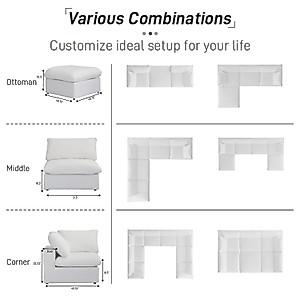 Large Modular Sectional Sofa,160.6" Cloud U-Shaped Couch,Down Filled 4 Seater with 2 Ottoman and 5 Pillows,Removable Cover &Cushion (White)