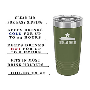 Rogue River Tactical Come and Take It Gonzales Texas Flag 20 Oz. Stainless Steel Travel Tumbler Mug Cup w/Lid Vacuum Insulated Hot or Cold (Green)