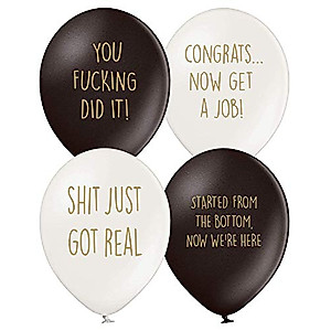 Rude Graduation Balloons - Pack of 12 Premium White And Black Funny Balloons - Class of 2023