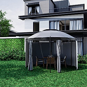 Tangkula 11.5x11.5 ft Round Patio Gazebo, 2-Tier Dome Gazebo with Removable Side Curtains, Heavy Duty Steel Frame, Outdoor Gazebo Pavilion for Backyard, Deck, Poolside, Garden (Grey)