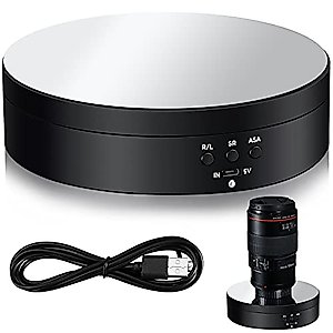 Hicarer Rotating Display Stand 360 Degree Motorized Rotating Turntable Display Stand with USB Power Cable for Photography Products and Shows, Black (PVC)