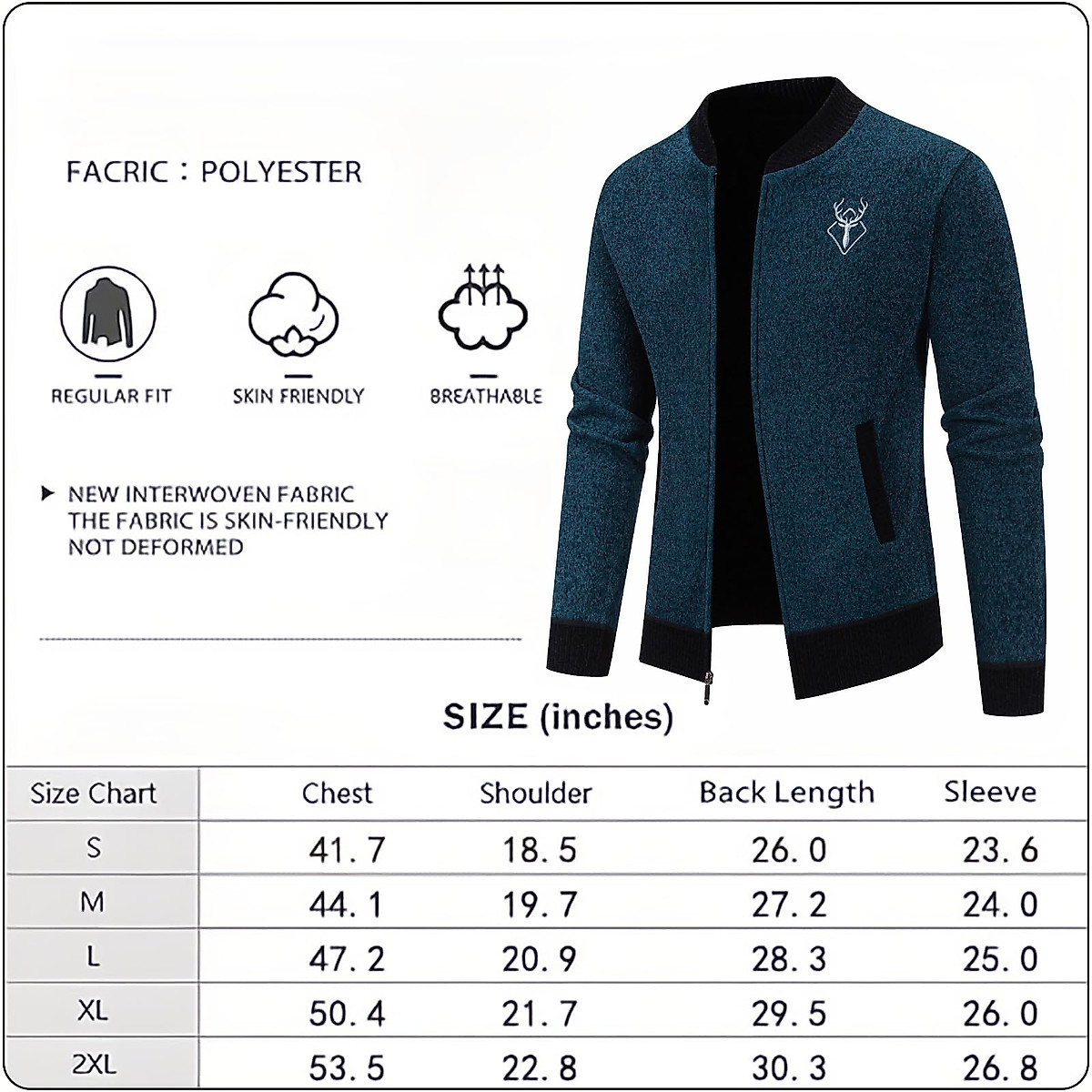 Mylldey Mens Casual Full Zip Cardigan Sweaters Cable Knit Jacket Sweater Men, US Size(Navy-XXL)