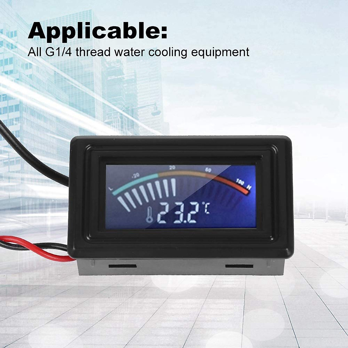 Pointer Display Thermometer with Waterproof Probe, PC G1/4 Thread Water Cooling System Temperature Meter for Computer Laptop