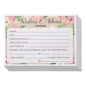 Best Paper Greetings 50 Pack Floral Wedding Advice Cards for Bride, Bridal Shower Games (5x7 In)
