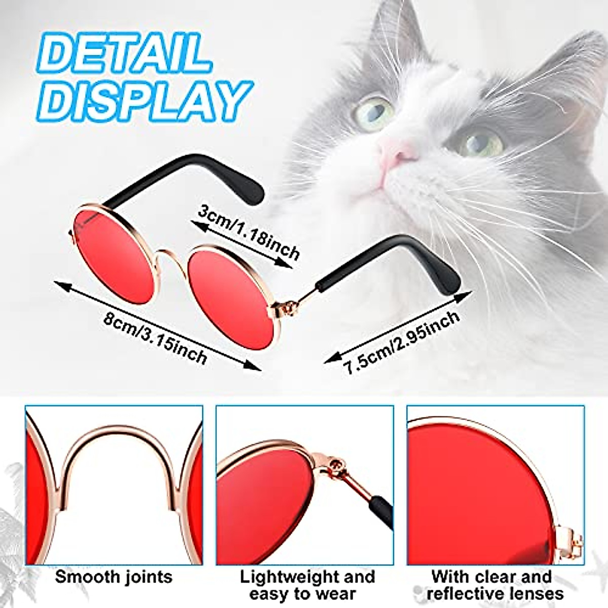 15 Pieces Small Pet Sunglasses Retro Dog Sunglasses Round Metal Puppy Sunglasses Cosplay Glasses Photo Props Eyewear for Cats and Small to Medium Sized Dogs