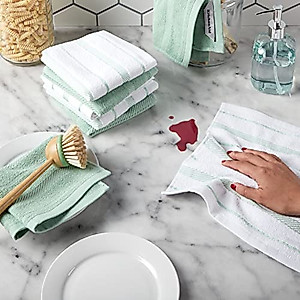 KitchenAid Albany Dishcloth 8 Pack Set, Pistachio/White, 12"x12"