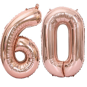 Tellpet Number 60 Balloon 60th Birthday Party Decorations for Women Bday Idea Sign, 40 Inch Big, Rose Gold