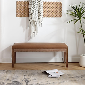 LZAREAL Upholstered Entryway Bench Farmhouse Shoe Benches for Hallway Porch Bedroom Bench for End of Bed Dining Bench for Dining Table Dining Room Kitchen Window with Wood Legs, PU Leather, Brown