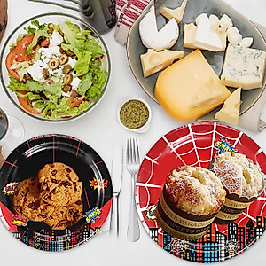 ANFGANC Spider Birthday Party Supplies - 40pcs Spider Plates Red Black Super Hero Disposable Paper Plate for Kids Boys Birthday Party Supplies Baby Shower Spider Tableware