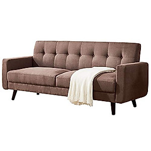 Meiyum Mid-Century Modern Loveseat/Sofa/Couch, with Upholstered Fabric in Brown for Living Room, Bedroom, Office, Apartment - Brown