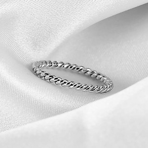 MYNENEY 2mm Stainless Steel Knuckle Rope Beaded Style Classical Simple Plain Stackable Wedding Band Ring (Knuckle Rope Silver, 11)