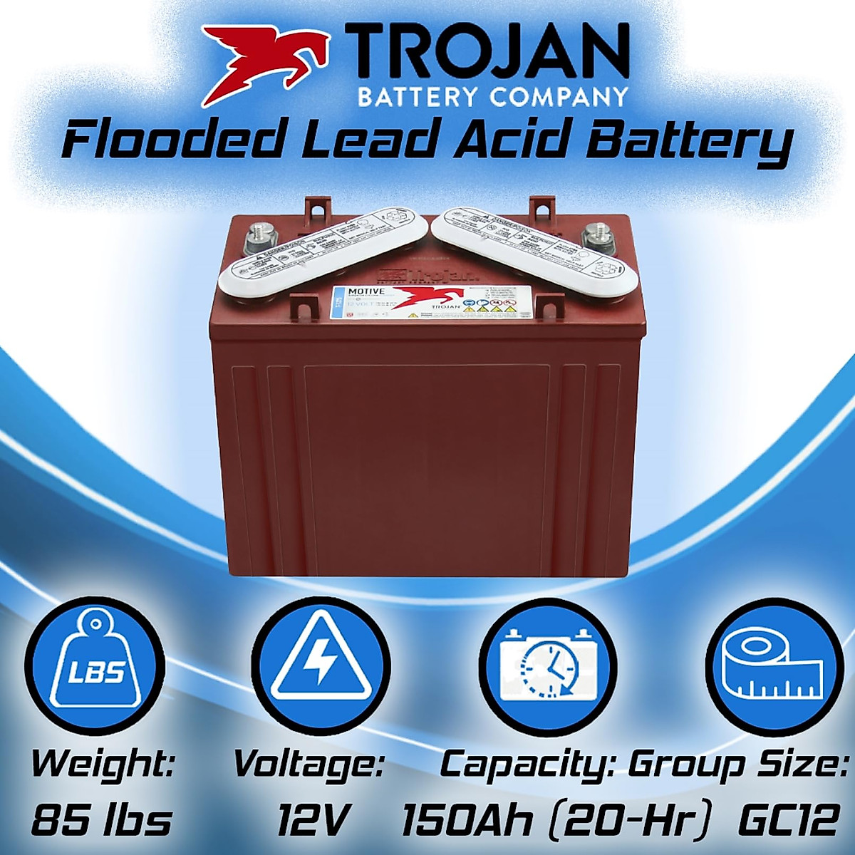 Trojan T1275 12 Volt, 150 AH Deep Cycle Battery - 4 Pack