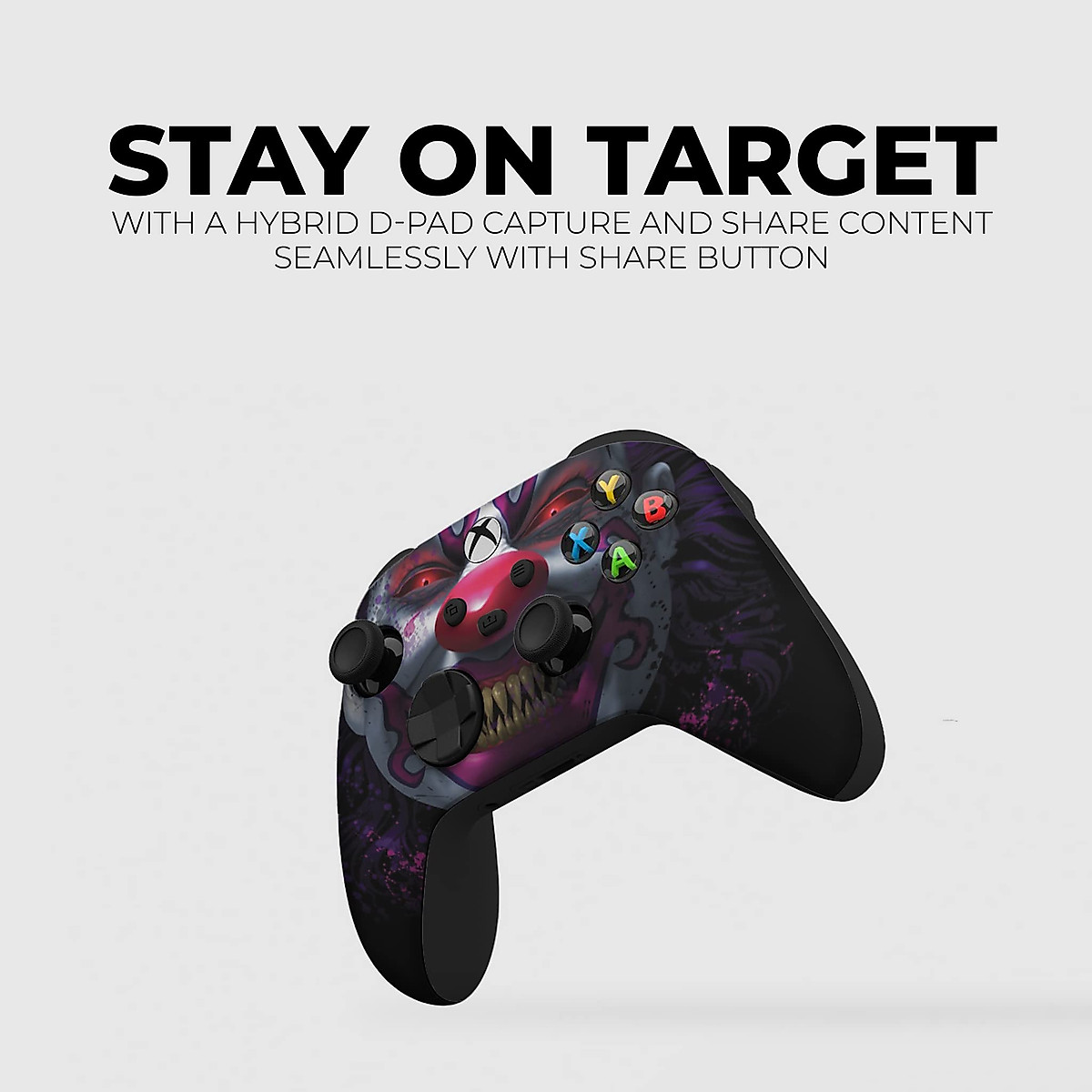 Killer Clown Custom X-box Controller Wireless compatible with X-box One/X-box Series X/S by DreamController | Proudly Customized in USA with Permanent HYDRO-DIP Printing(NOT JUST A SKIN) (MODDED)