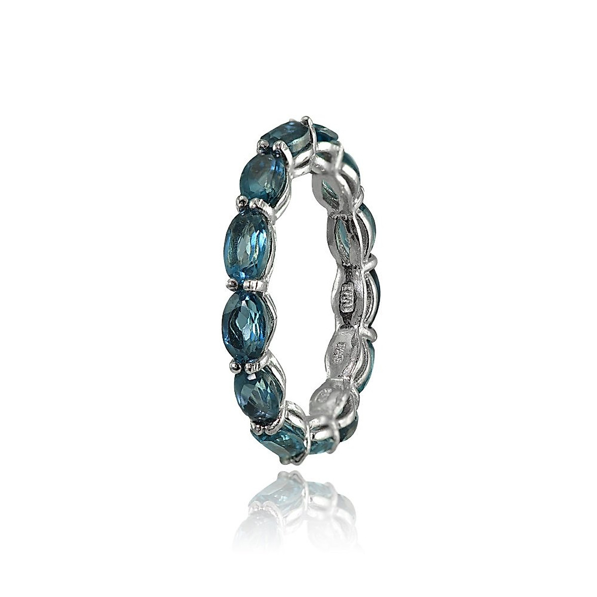 Ice Gems Sterling Silver London Blue Topaz 5x3mm Oval-cut Eternity Band Ring, Size 5