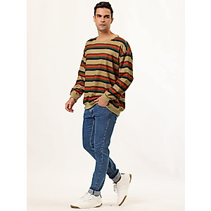 Lars Amadeus Men's Pullover Crew Neck Long Sleeves Color Block Sweatshirt T-Shirt Small Khaki