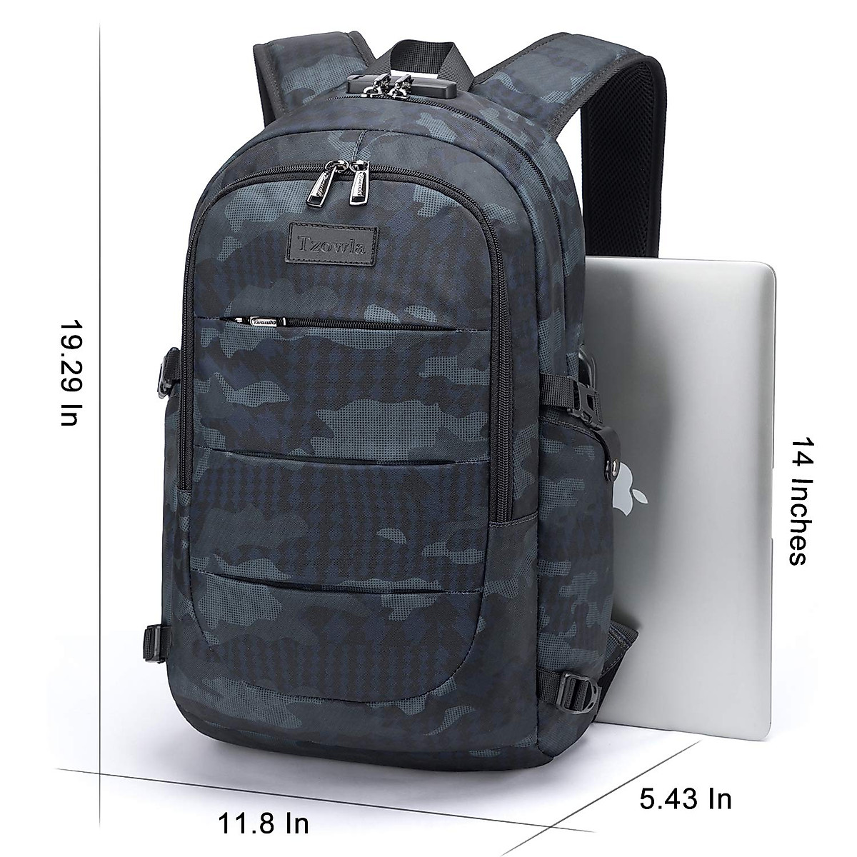Tzowla Anti-Theft Business Laptop Backpack, Water Resistant, 15.6 Inch, Navy Blue Camo, Unisex
