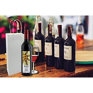 SAM WRAP Wine Bags, White Paper Bags, for Wine Spirits 5.75" x 3.25" x 13" Gift Bags, White Kraft Bags (50)