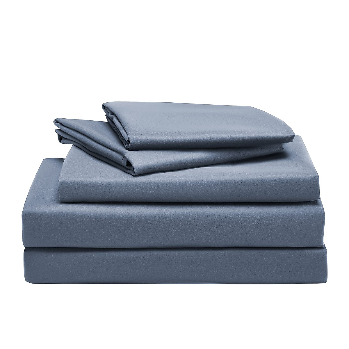 SLEEP ZONE® Nanotex® Super Soft Cooling Full Size Bed Sheets Set 4 Piece - Easy Care Fitted Flat Sheet & Pillowcase Sets - Wrinkle Free, Fade Resistant, Deep Pocket 16" (Flint Blue, Full)