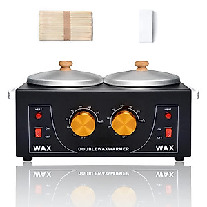 Double Wax Pot Electric Wax Warmer Professional Machine for Hair Removal, Wax Heater for Paraffin Facial Skin Body Spa Salon Equipment with 100 Waxing Cloth And 50 Removal Wooden Craft Sticks