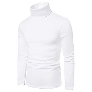 Men's Slim Fit Turtleneck Undershirt Long Sleeve Soft Comfy Stretch T-Shirts Casual Solid Knitted Thermal Pullover Top(E#White,Large)