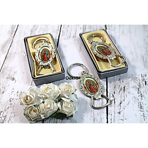 12 Our Lady Guadalupe Virgin Mary Elegant Lace Pattern Bottle Opener Keychain Party Favor Bautizo Recuerdos Quinceanera Communion Baptism Christening (Gold)