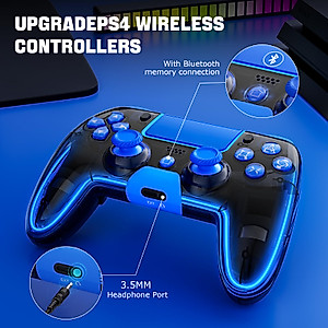 BRHE Wireless PS4Controller with Hall 3D Joysticks/RGB LED Lights/Programming Funtion,PS4Controller Remote Joystick Gamepad,Game Controller for PS4/Slim/Pro