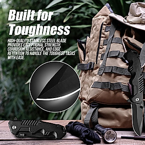 AOSILEY Pocket Folding Knife set with Hunting Stainless Steel Serrated Clip Point Lock Blade Knives and Lightweight Lockback Multi-Tool for Camping, Outdoor, Hunting，Survival and EDC