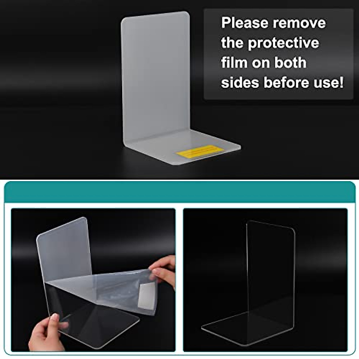 Clear Acrylic Bookends with Non-Slip Stickers, Bookends for Kids Shelves Bedroom Library Office School and L-Shaped Desktop Organizer Decoration Gift (8)