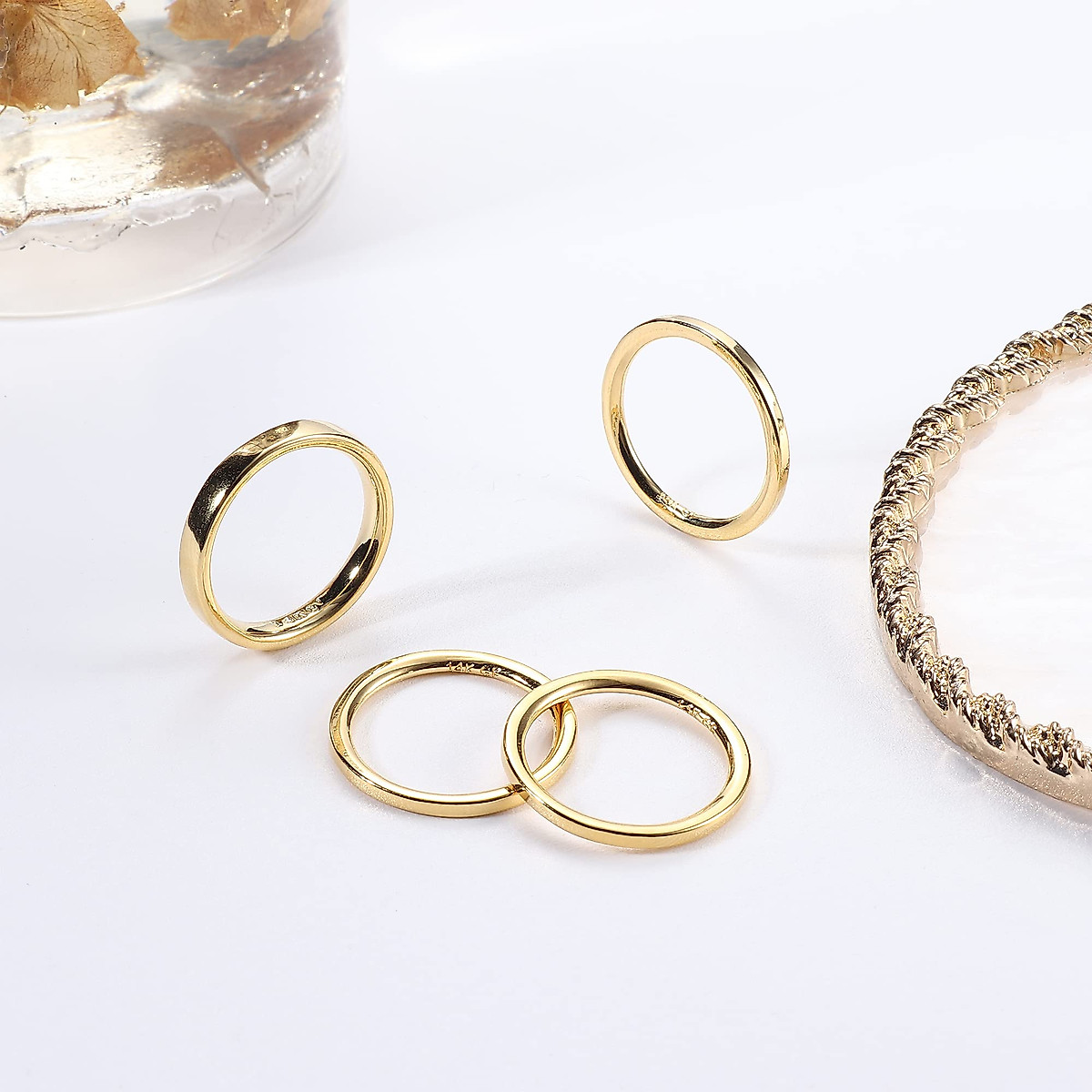 HAIAISO 14K Gold Filled Rings Stacking Rings for Women Stackable Band Ring Plain Statement Ring Comfort Fit Size 5 to 10(SIZE 6)